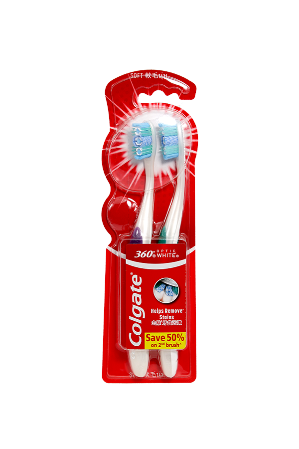 Colgate 360' Optic White Twin Pack Toothbrush - LifePlus