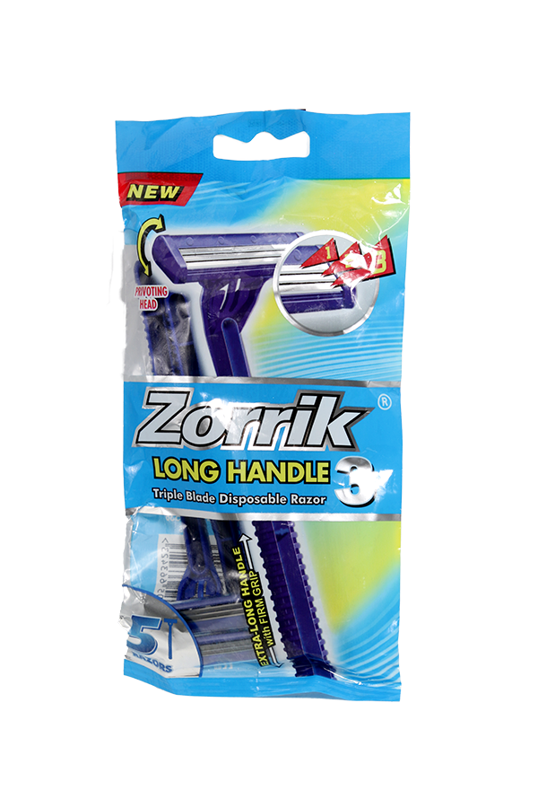 Zorrik 3 Long Handle Triple Blade Disposable Razor 5's - LifePlus